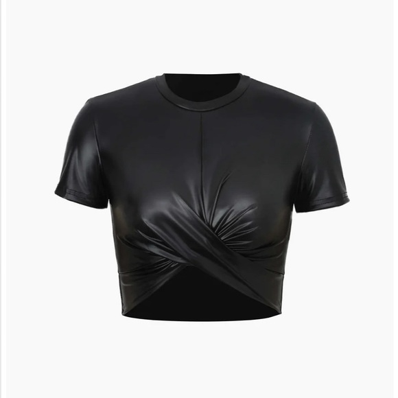 Micas | Tops | Micas Faux Leather Cropped Tee | Poshmark